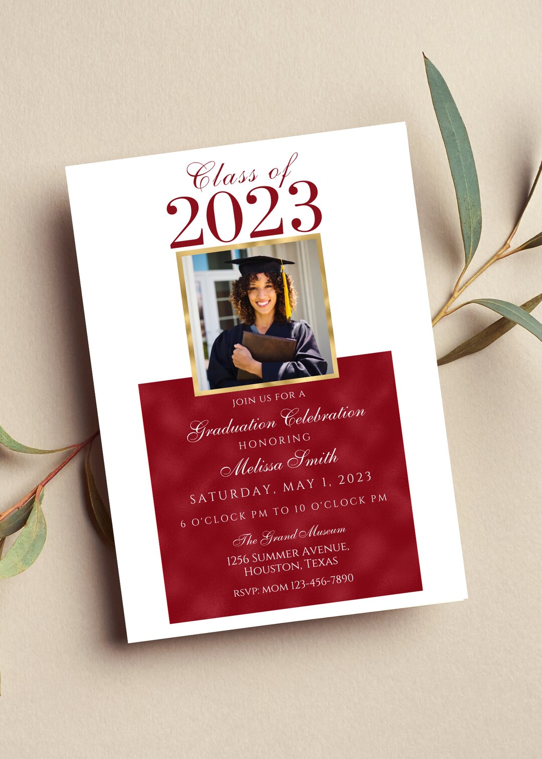 Editable Graduation Invitation 2024 With Photo, Red Graduation ...