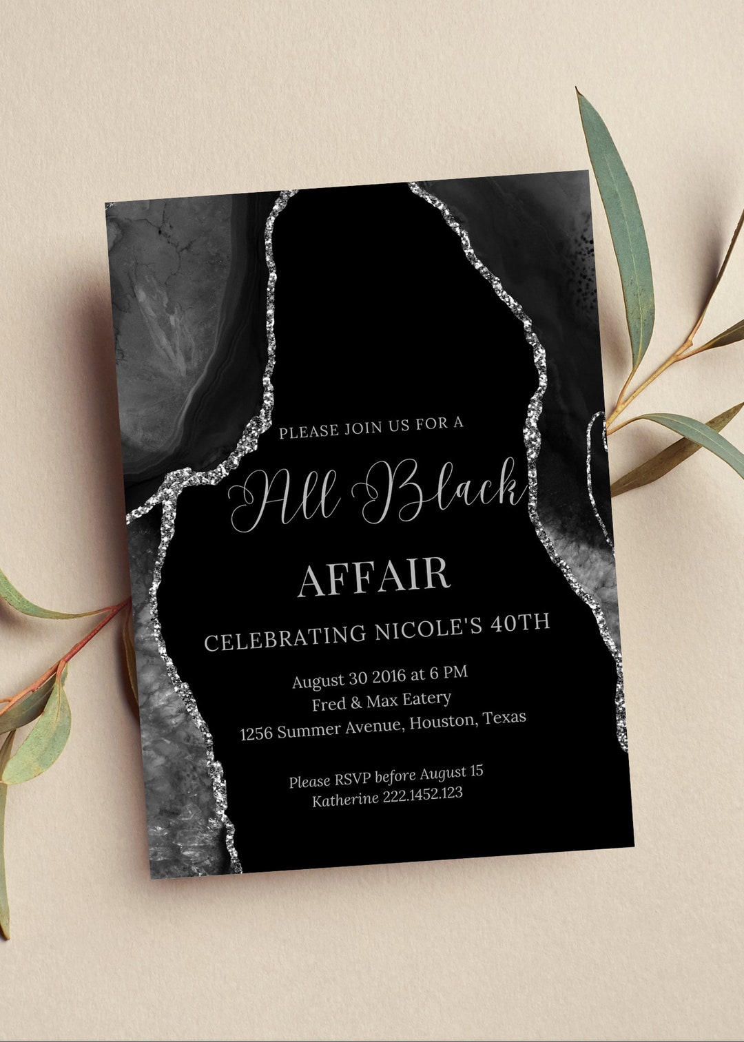 All Black Party Invitation, All Black Affair, Black and Silver Birthday ...