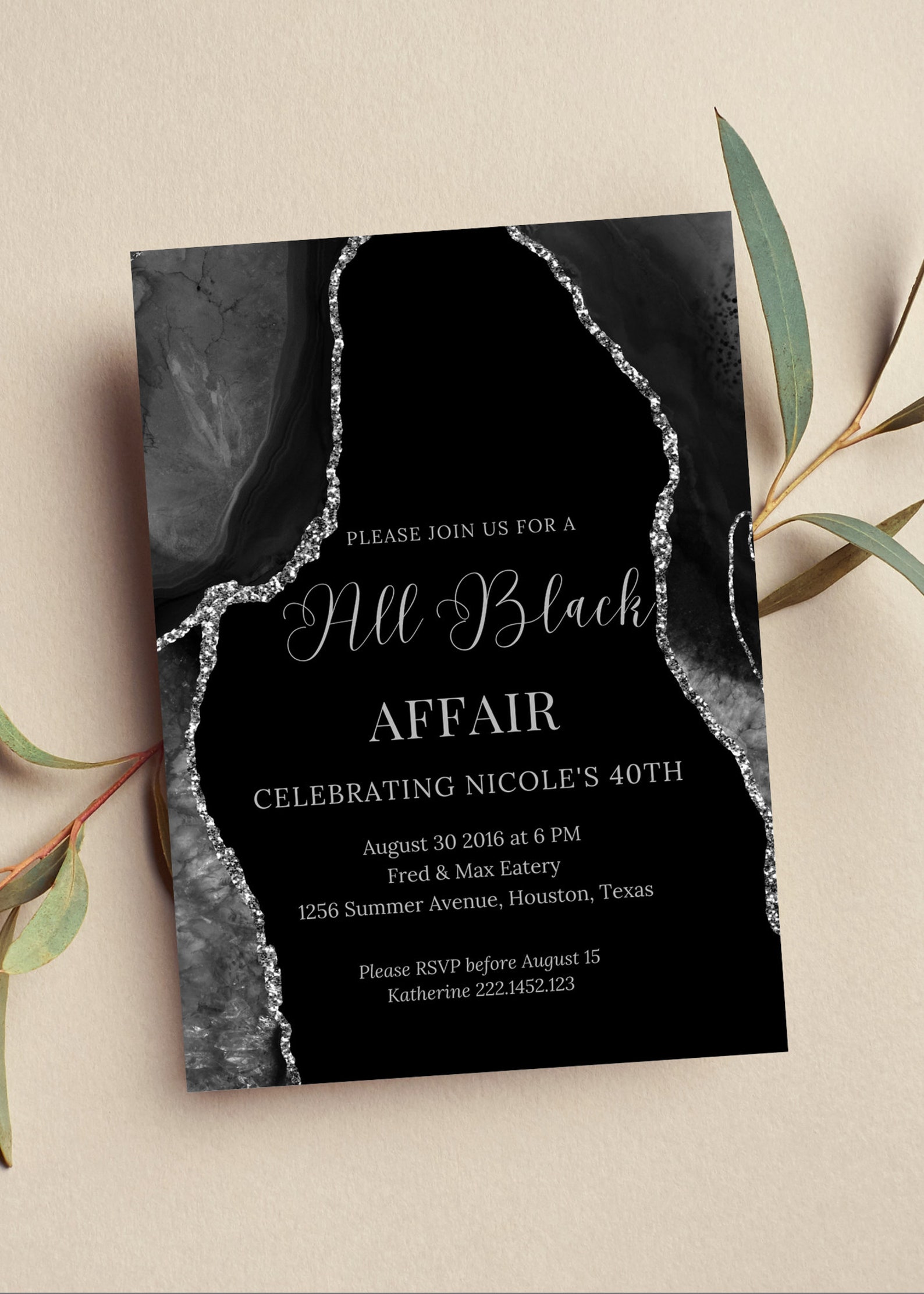 All Black Party Invitation All Black Affair Invitation Agate - Etsy