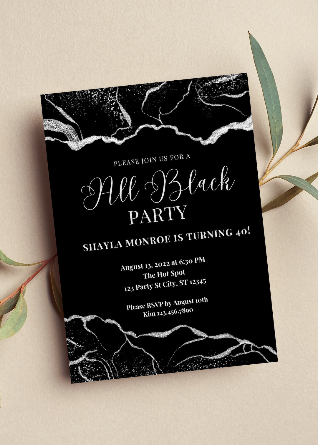 Black and Silver All Black Party Invitation, All Black Affair Editable ...