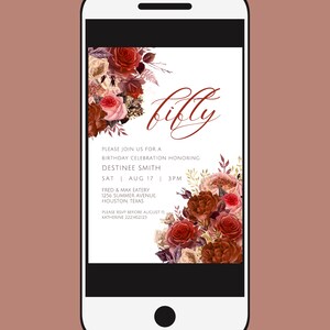 Editable Autumn Flower Birthday Invitation, Fall Floral, Rustic Flowers ...