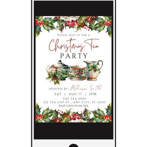 Editable Christmas Tea Party Invitation, Holiday Tea, Printable or ...