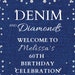 Editable Denim and Diamonds Birthday Welcome Sign, Denim, Blue Jeans ...