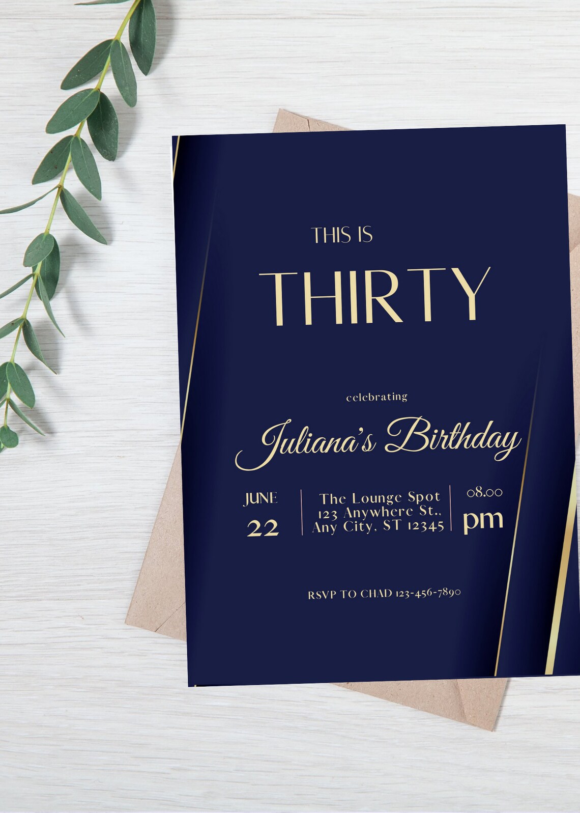 30th Birthday Invitation Blue and Gold Birthday Invite - Etsy