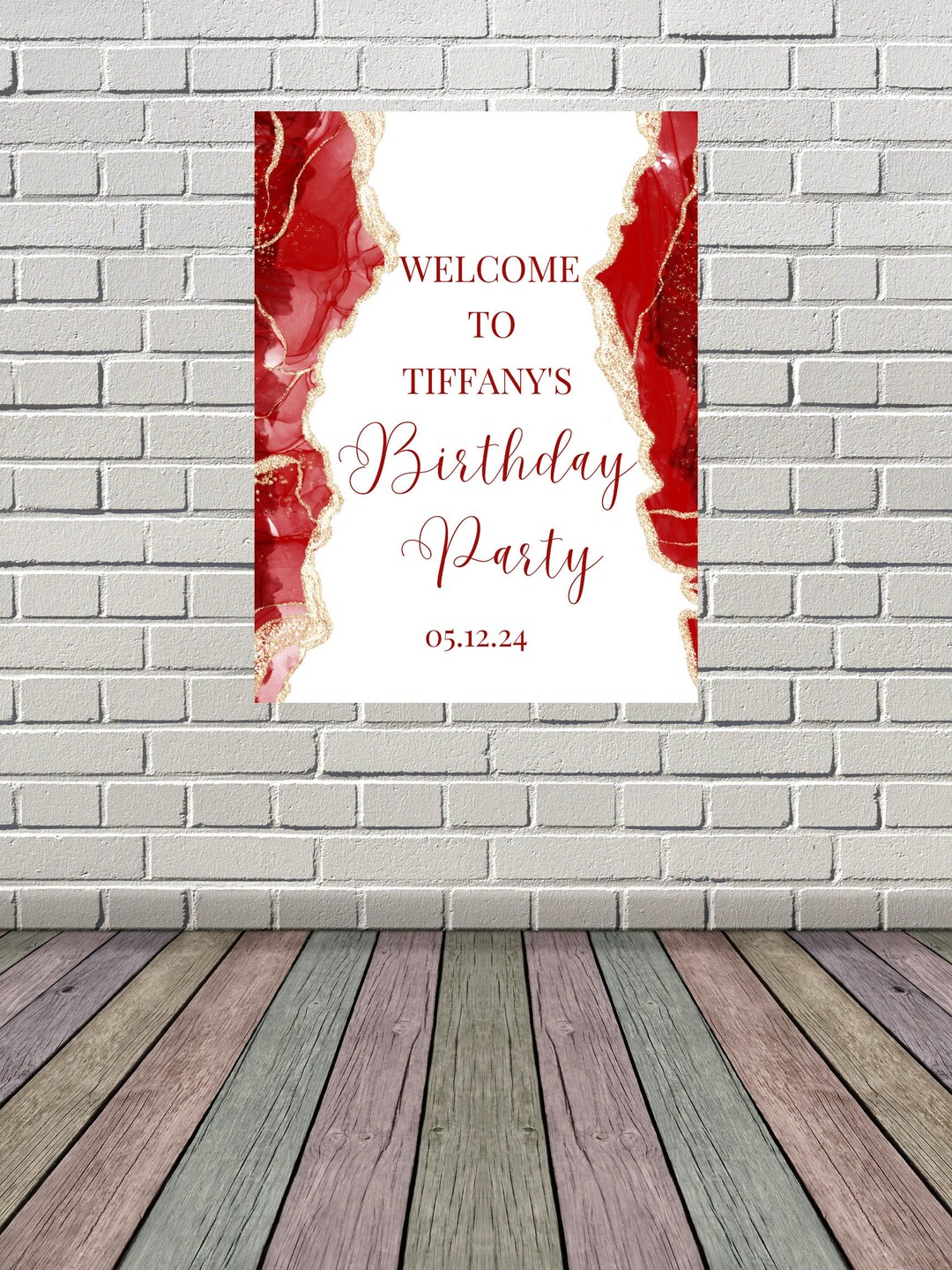 Editable Red and White Birthday Welcome Sign, Agate Birthday Welcome ...