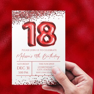 Editable 18th Birthday Invitation, Red and White Invitation, Red 18 ...