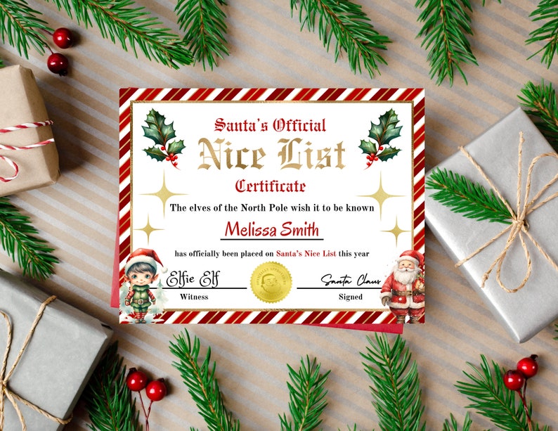 Editable Santa's Official Nice List Certificate, Printable - Etsy New ...