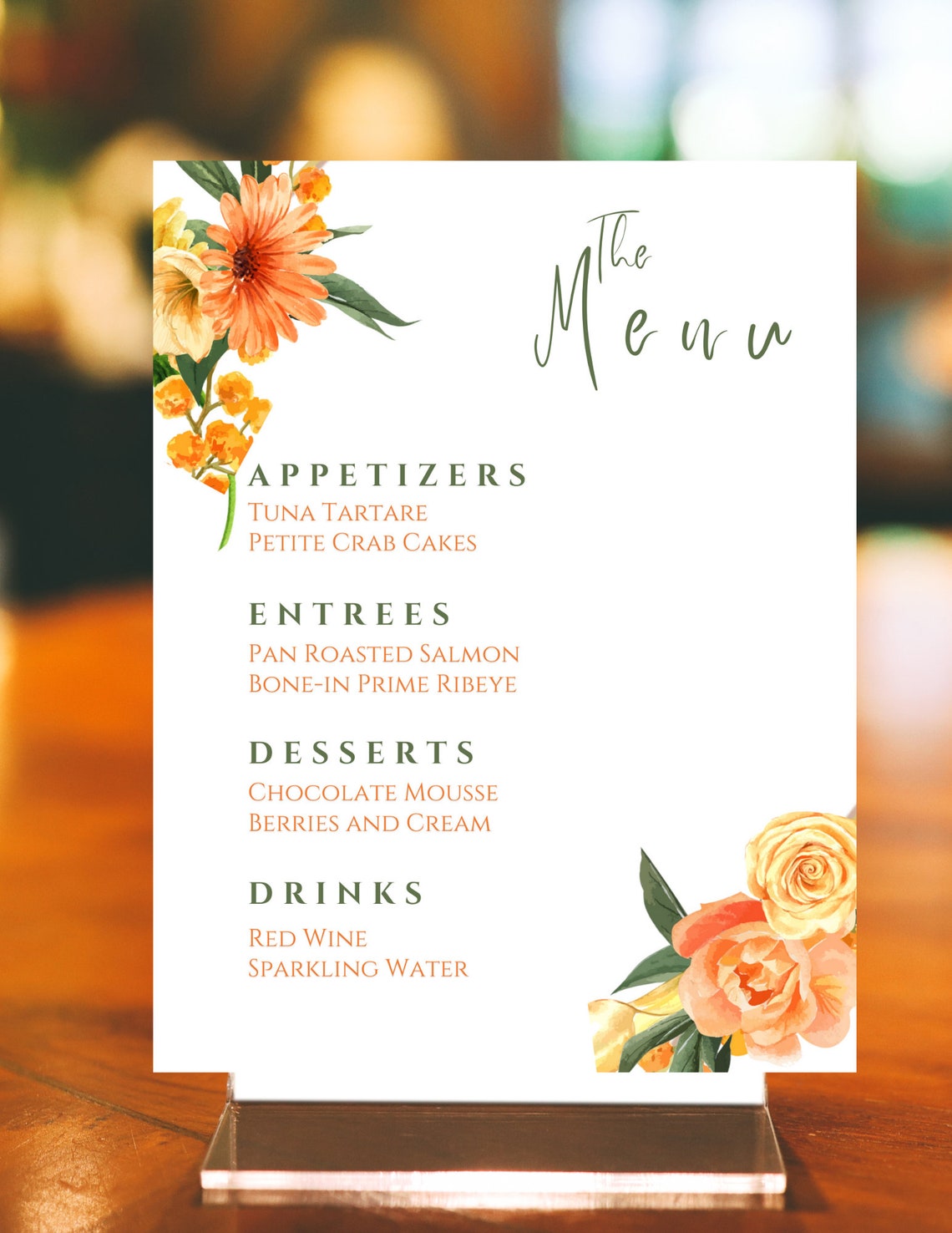 Editable Orange and Yellow Floral Menu Card Template Floral - Etsy