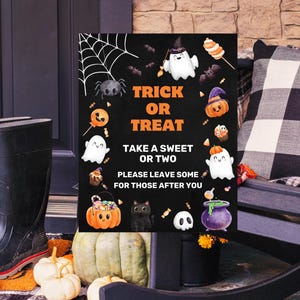 Editable Halloween Candy Bowl Sign, Trick or Treat Porch Sign, No More ...