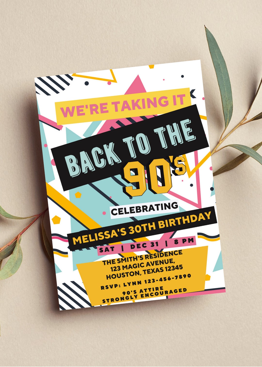 Editable 90s Party Invitation, Back to the 90s, Throwback Party, House ...
