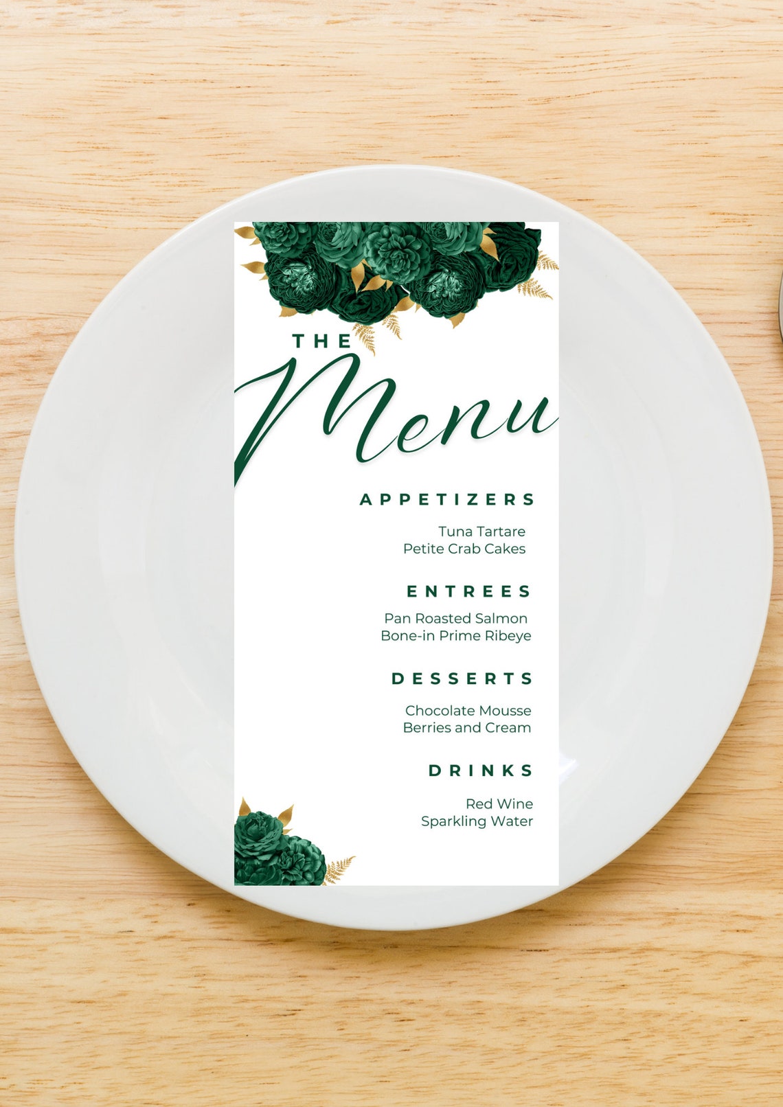 Editable Menu Card Template Emerald Green and Gold Menu Card - Etsy