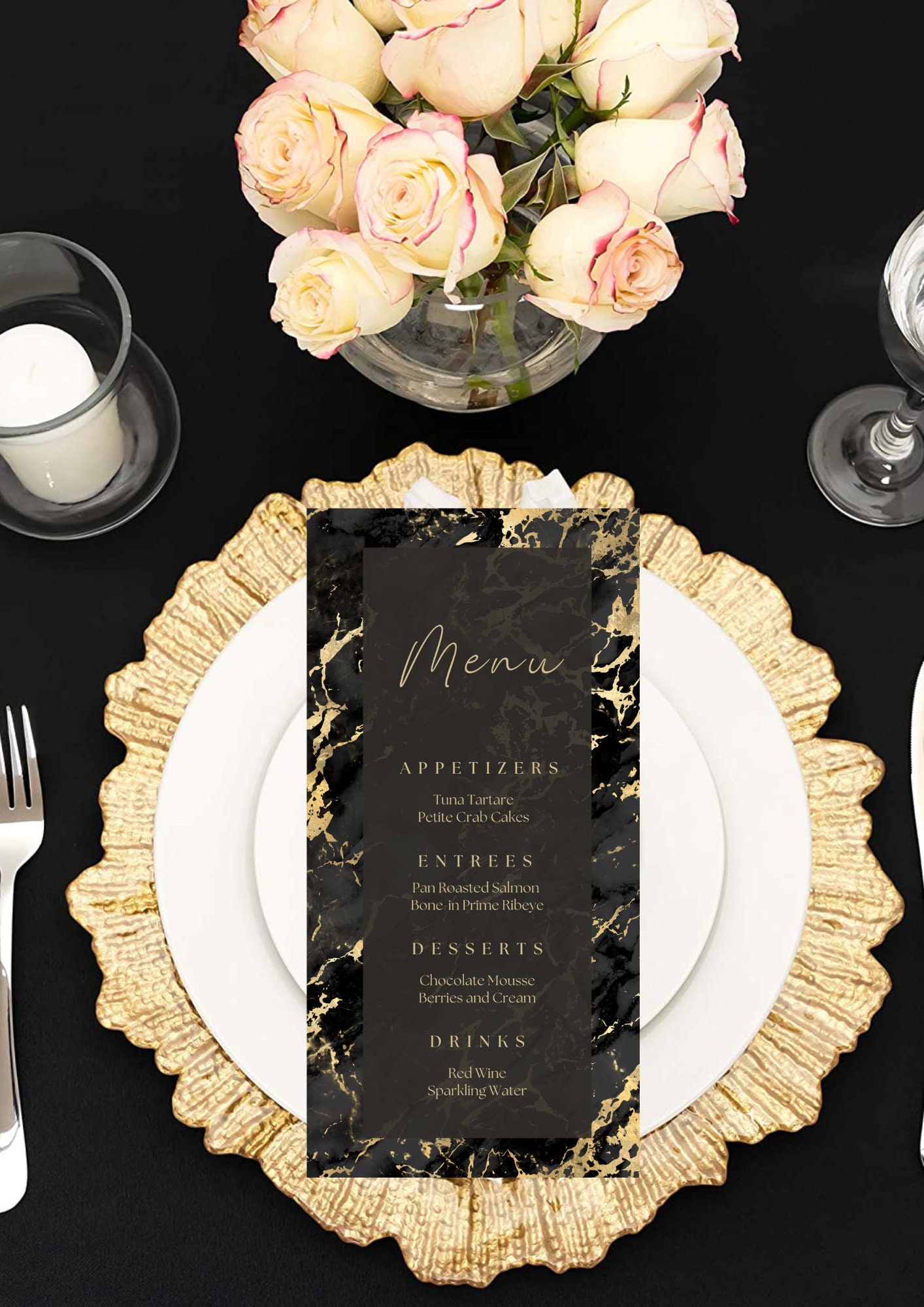 Editable Black and Gold Menu Card Template Marble Design - Etsy Australia
