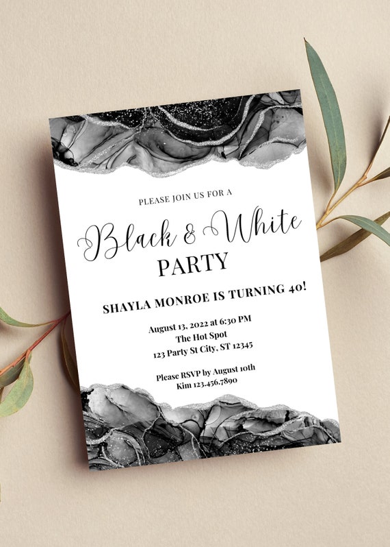Black And White Printable Invitations Black And White Party