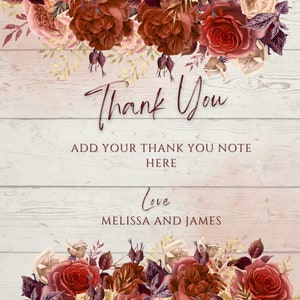 Editable Fall Flower Thank You Card, Autumn Thank You Note, Any ...