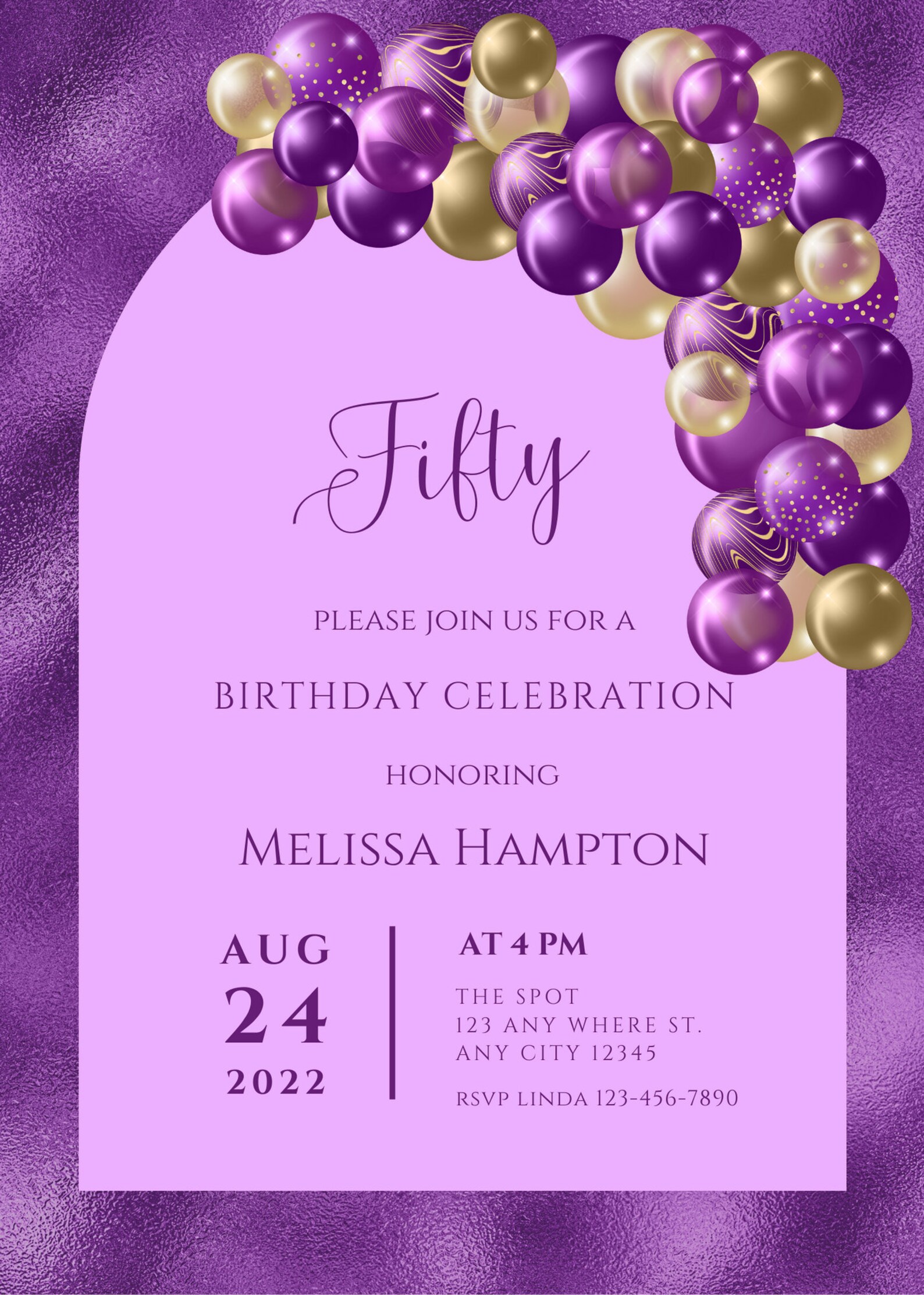 Editable Purple and Gold Birthday Invitation Purple and Gold - Etsy