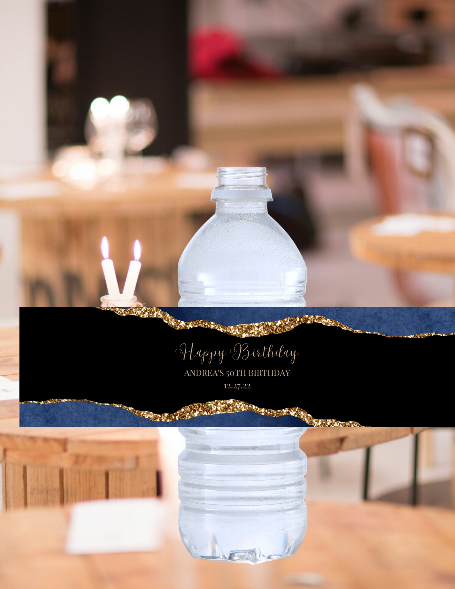 Editable Blue Gold and Black Water Bottle Label Template - Etsy