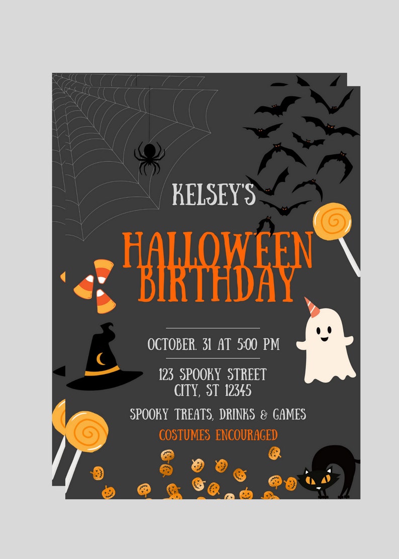 Editable Halloween Birthday Invitation, Kid's Halloween Party ...