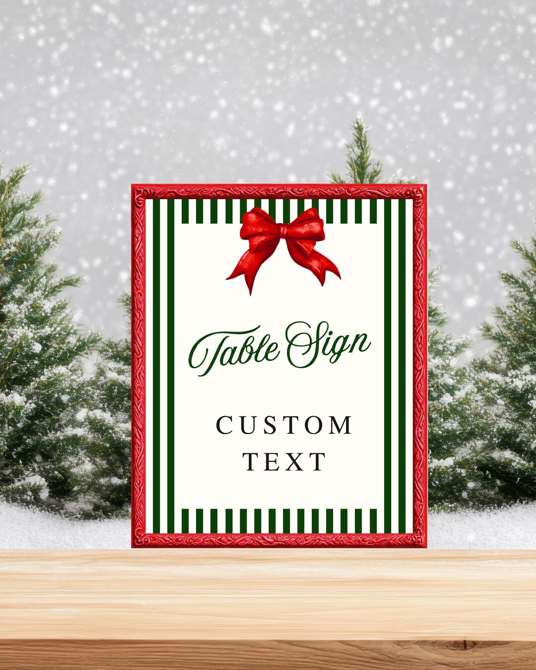 Editable Christmas Party Sign, Red Bow Green Striped Printable Holiday ...