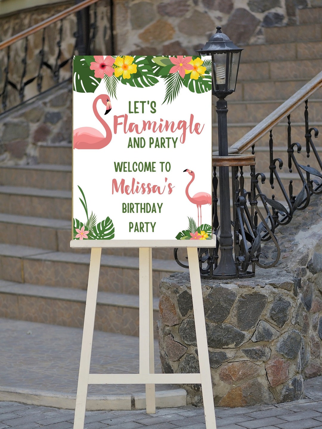 Editable Flamingo Birthday Welcome Sign, Let's Flamingle, Welcome to ...