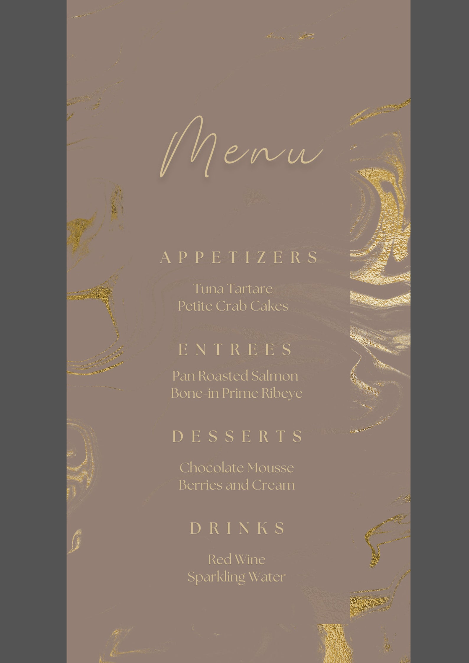 Editable Brown and Gold Menu Card Template, Marble Design, Luxury, Menu ...
