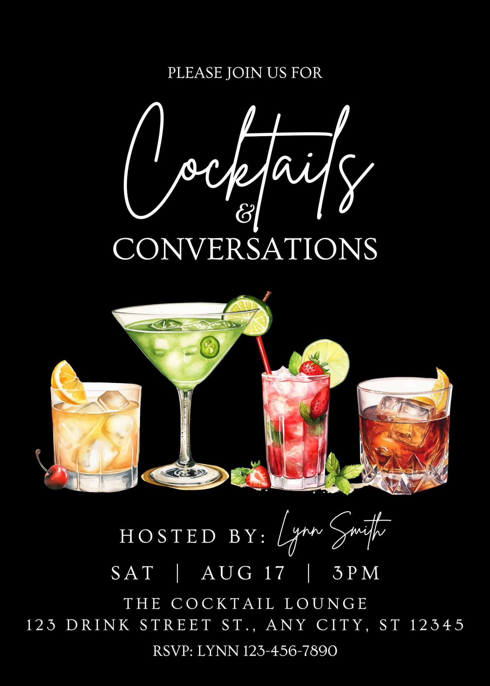 Editable Cocktails and Conversations, Adult Invite, Cocktail Party ...