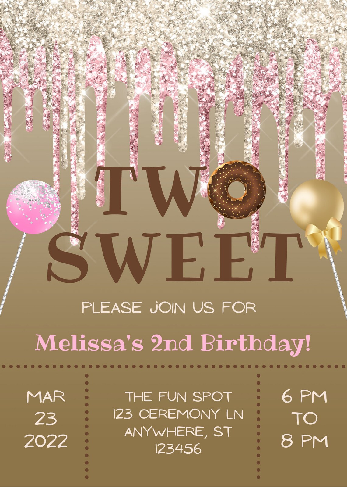 Editable Two Sweet Birthday Invitation Glam Dripping Icing - Etsy