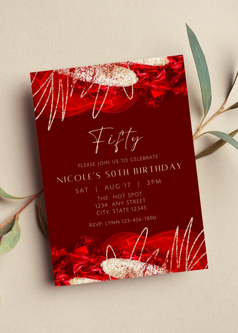 Editable Red and Gold Invitation Birthday Invitation - Etsy