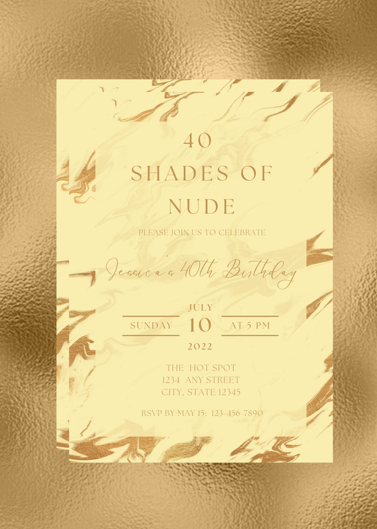 Editable Shades Of Nude Invitation Beige And Gold Marble Etsy