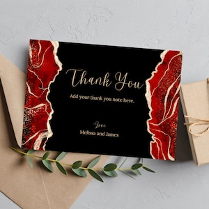 Printable Thank You Card, Editable Red, Black and Gold Thank You Note ...