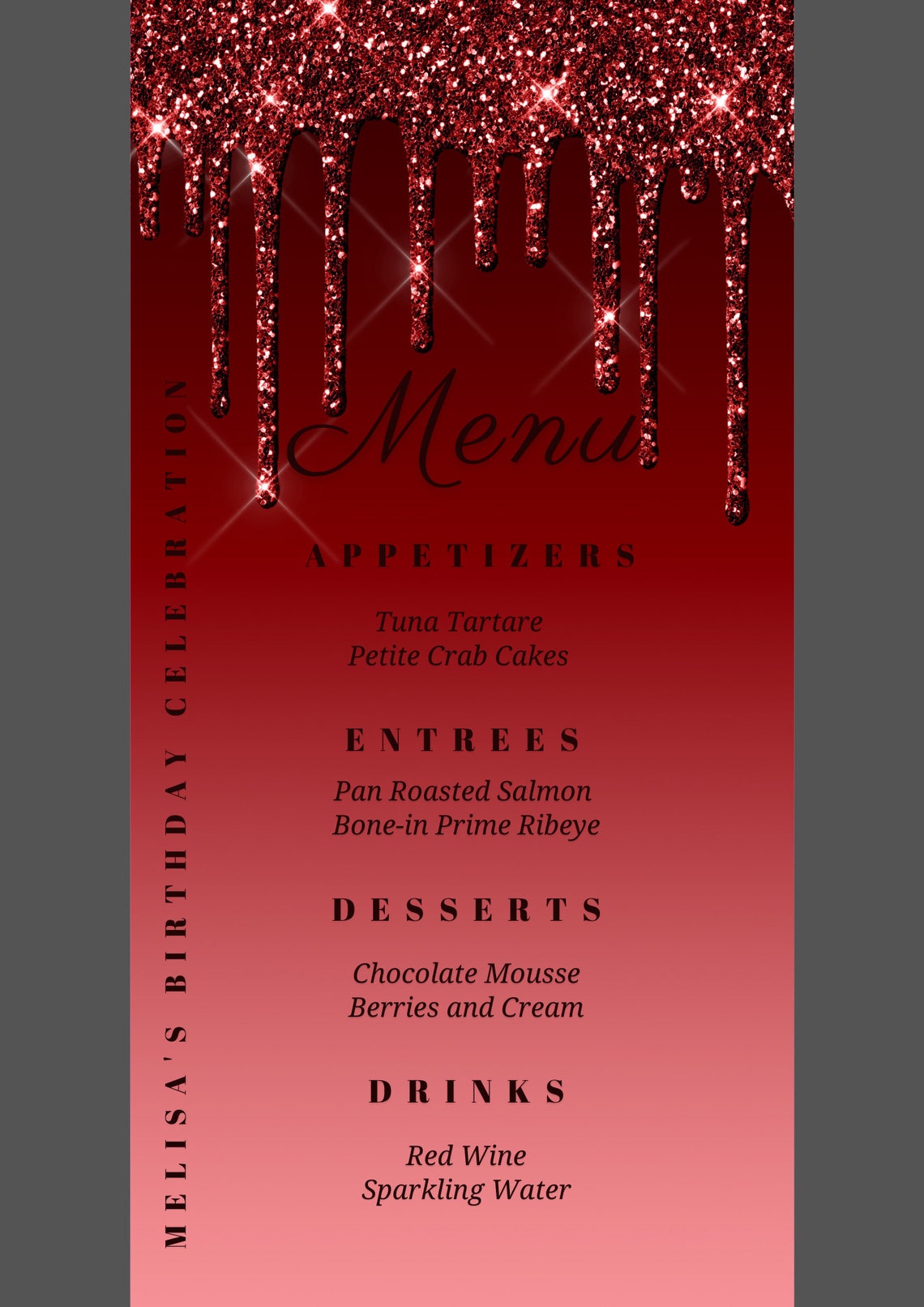 Editable Red Menu Card Template Red Glitter Drip Menu Card - Etsy