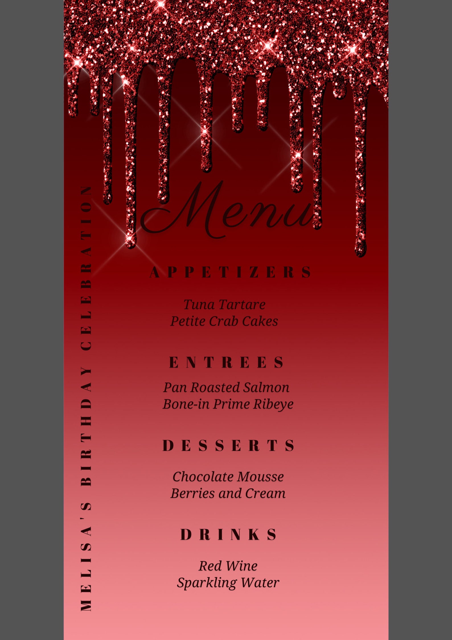 Editable Red Menu Card Template Red Glitter Drip Menu Card - Etsy