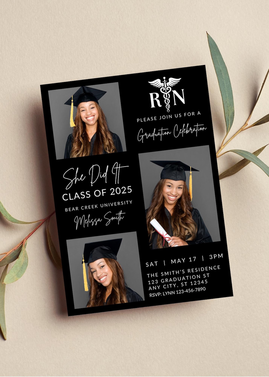 Editable Nurse Graduation Invitation Template With Photo, RN Graduation ...