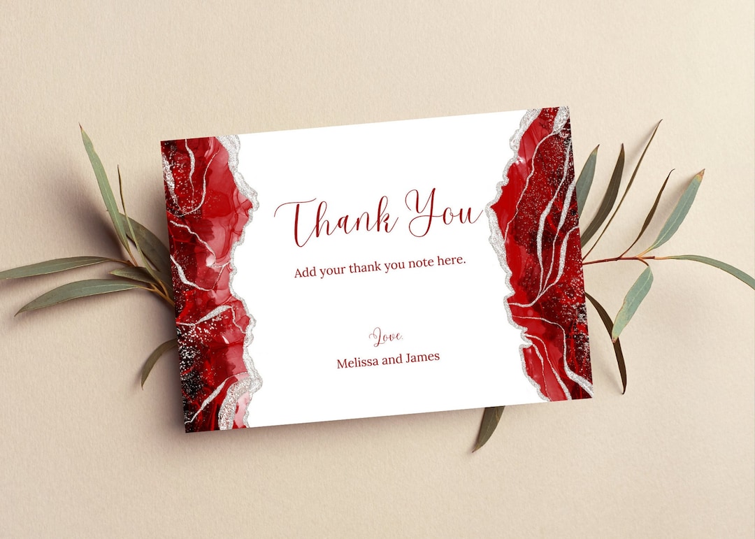 Printable Thank You Card, Editable Red and White Thank You Note, Red ...