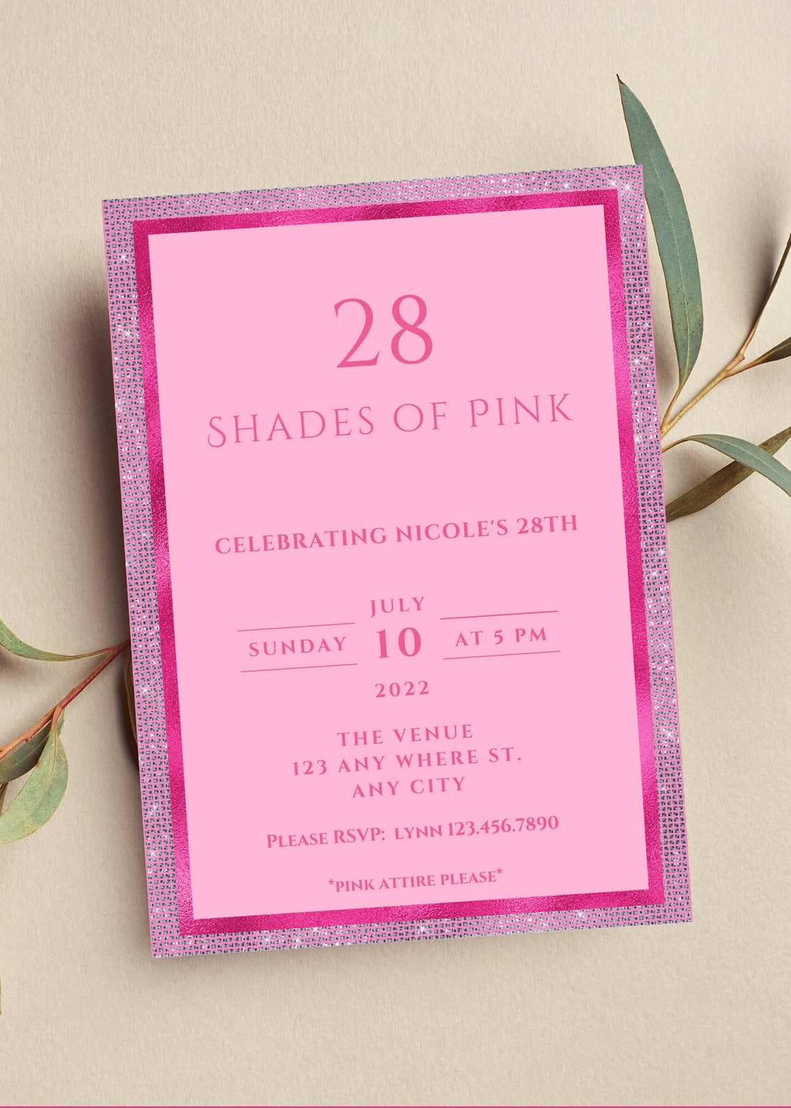 Editable Shades of Pink Invitation, Pink Birthday Invitation, Print or ...
