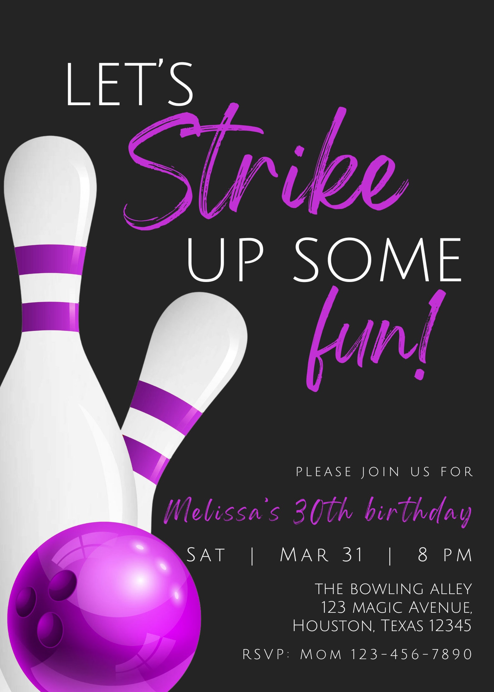 Editable Bowling Invitation, Let's Strike up Some Fun, Birthday Bowling ...