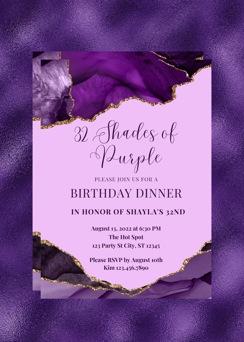 Editable Shades of Purple Invitation Purple and Gold Birthday - Etsy