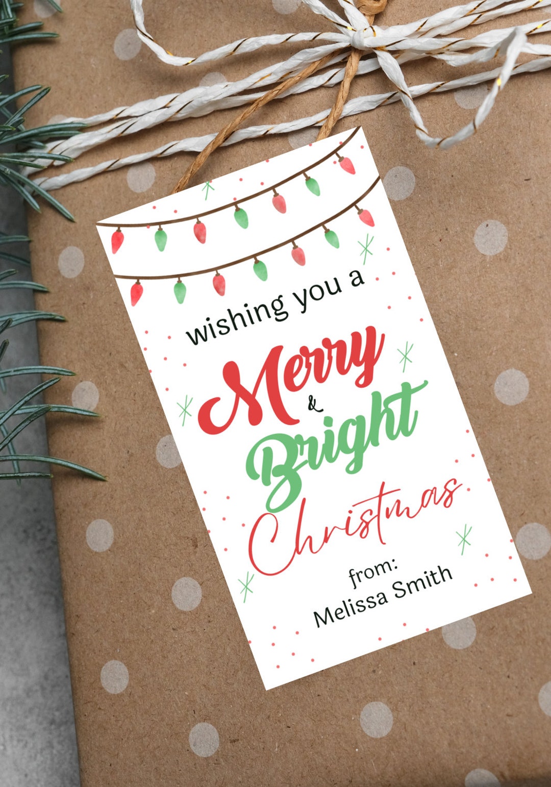 Wishing You a Merry and Bright Gift Tag, Printable Christmas Gift Tag ...