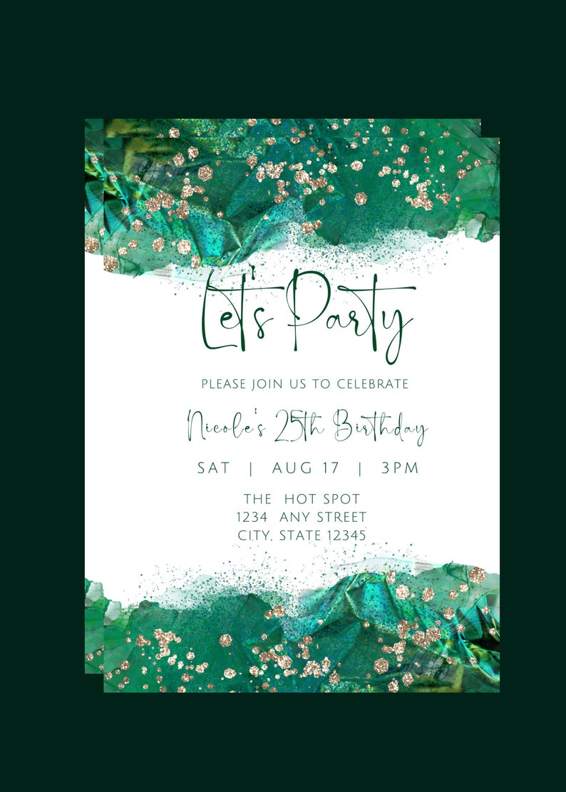 Editable Green and White Invitation Let's Party Birthday - Etsy