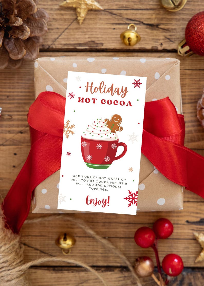 Printable Hot Cocoa Gift Tag With Instructions, Christmas Gift, Digital ...