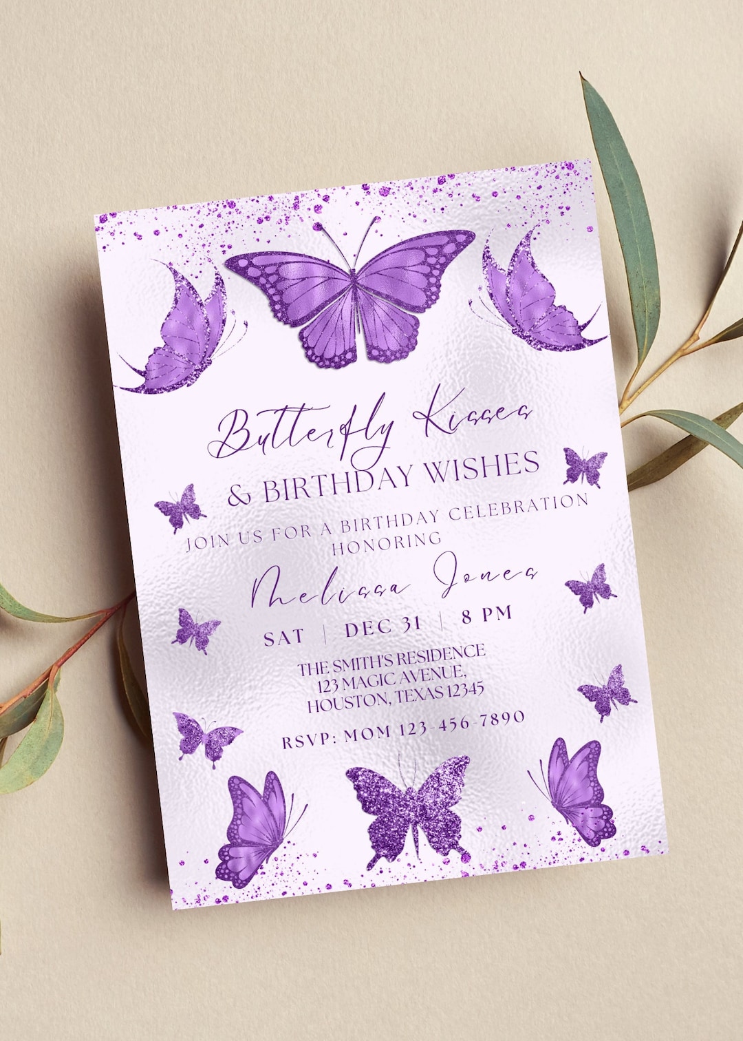 Editable Butterfly Birthday Invitation, Butterfly Kisses and Birthday ...
