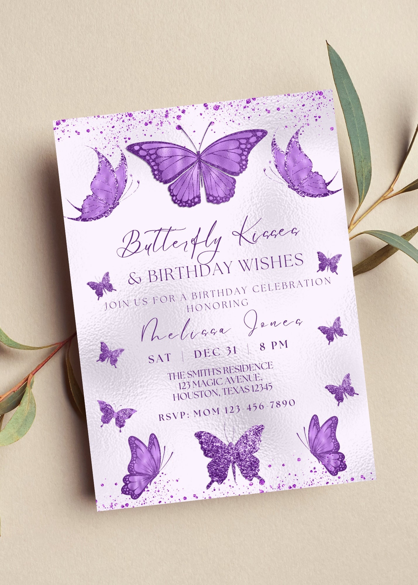 Editable Butterfly Birthday Invitation Butterfly Kisses and - Etsy