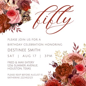 Editable Autumn Flower Birthday Invitation, Fall Floral, Rustic Flowers ...