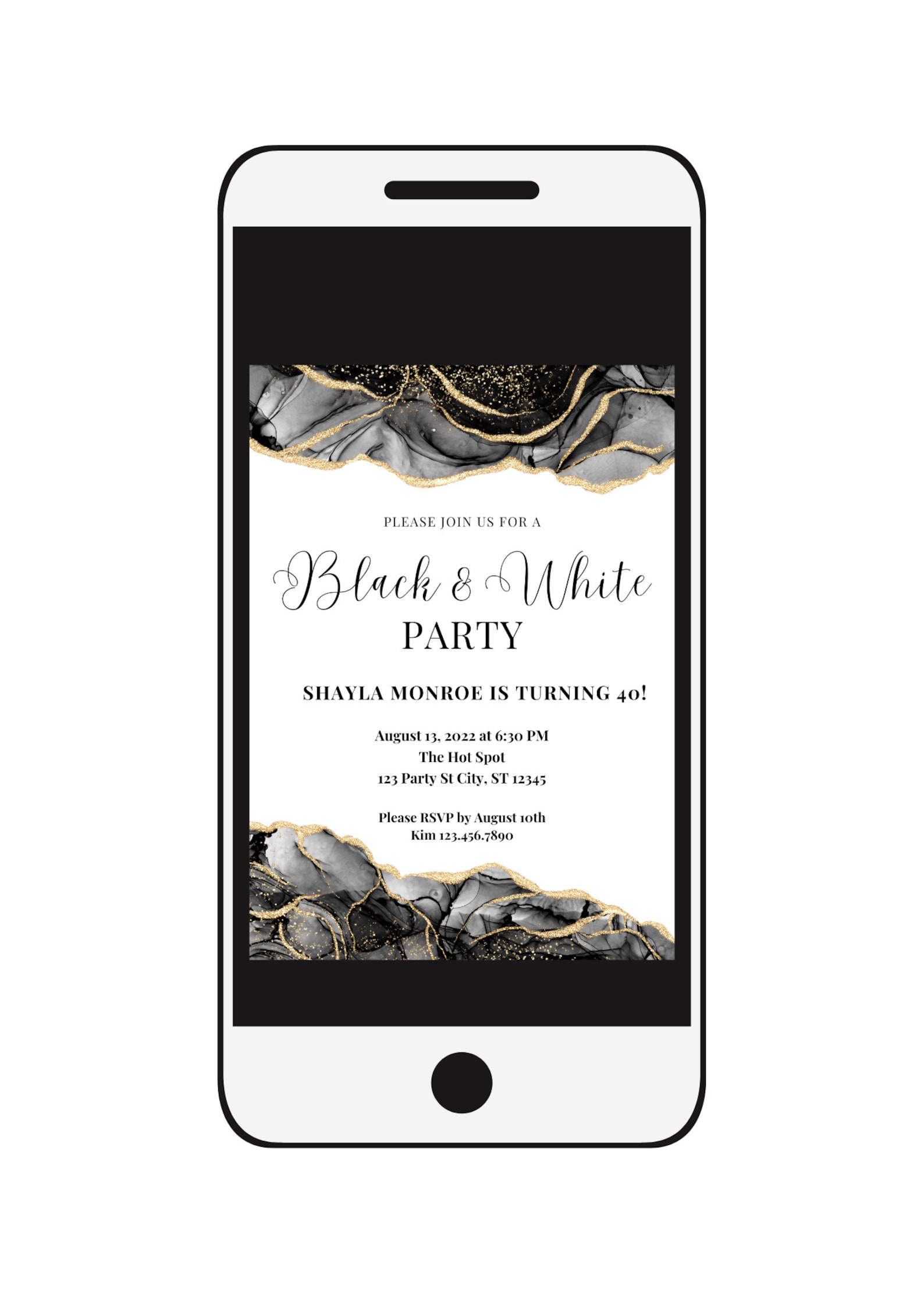 Editable Black and White Party Invitation, Black and White, Birthday ...