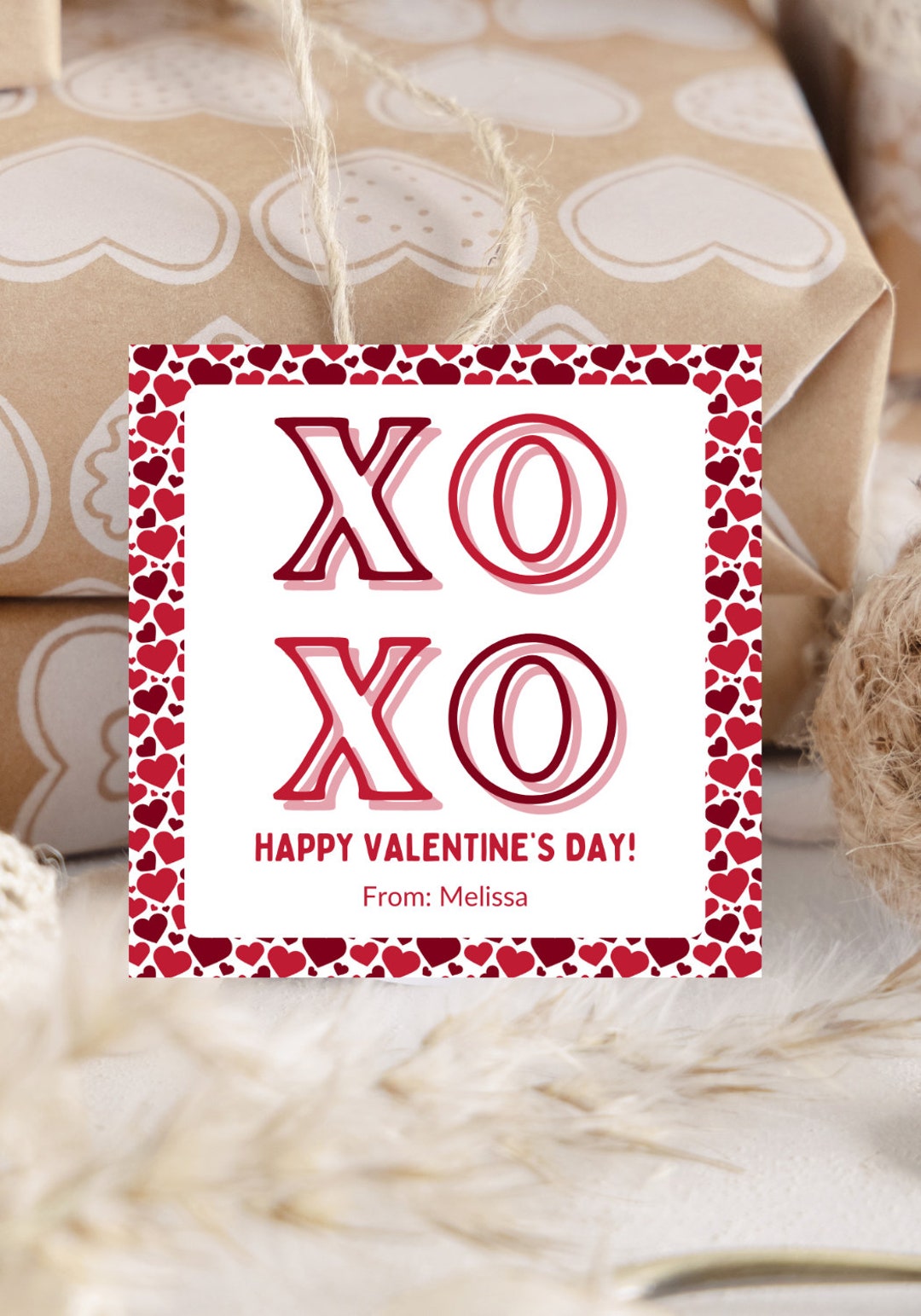 Printable Valentines Gift Tag, Classroom Valentines Treat Bag Tag, XOXO ...