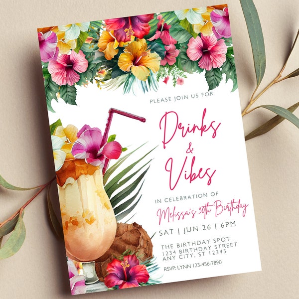 Tropical Cocktail Invite - Etsy