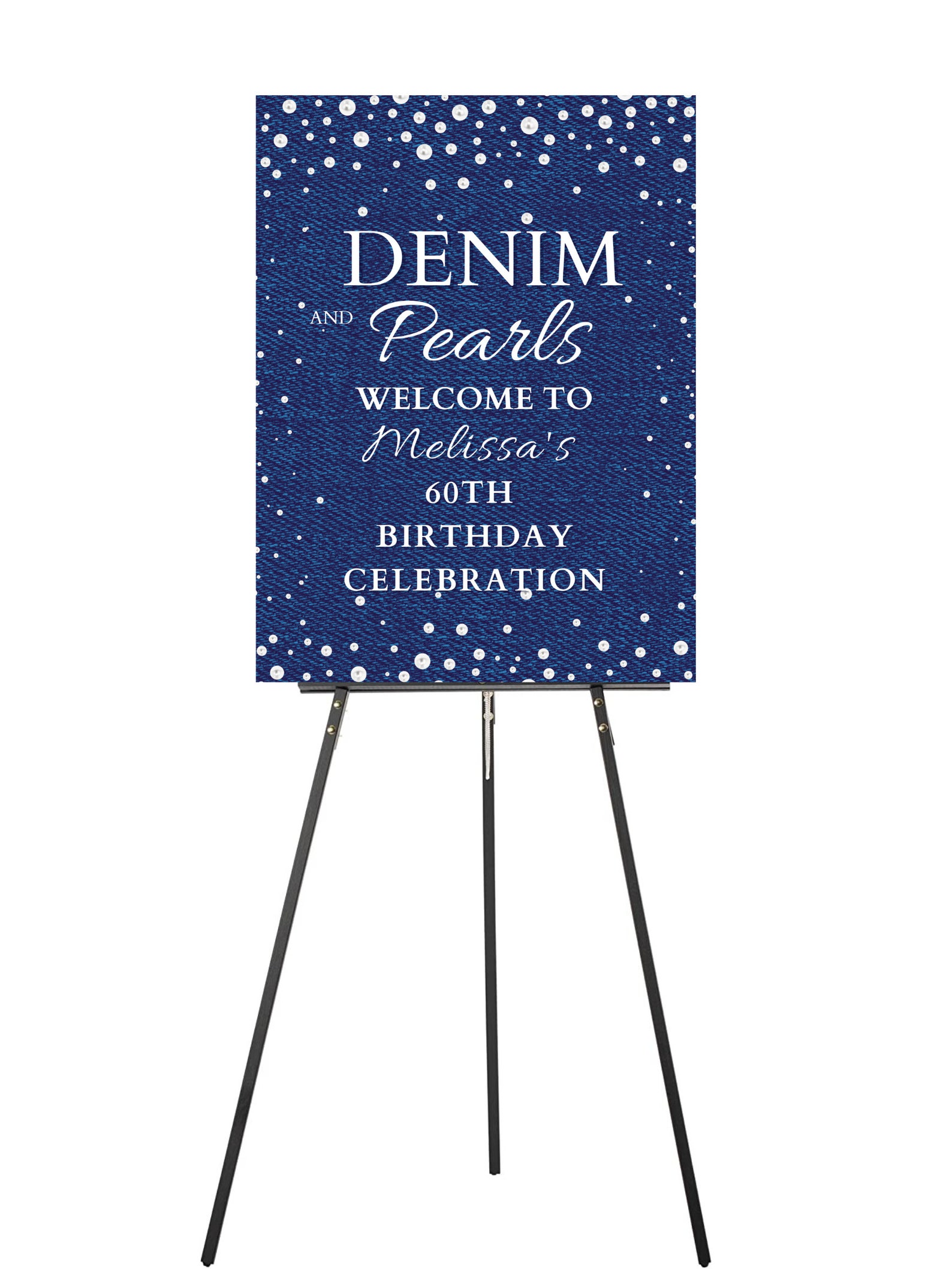 Editable Denim and Pearls Birthday Welcome Sign, Denim, Blue Jeans ...