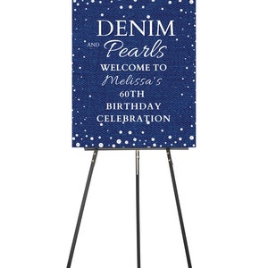 Editable Denim and Pearls Birthday Welcome Sign, Denim, Blue Jeans ...