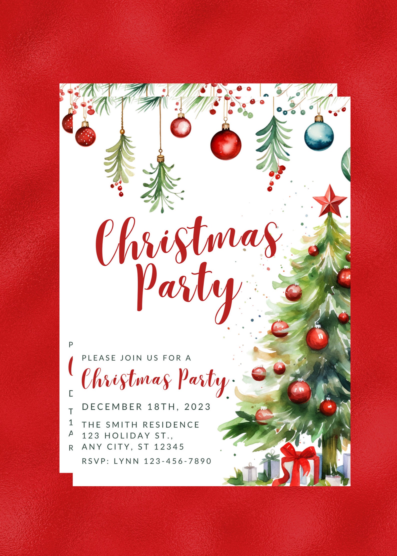 Editable Christmas Party Invitation, Holiday Party, Printable or ...
