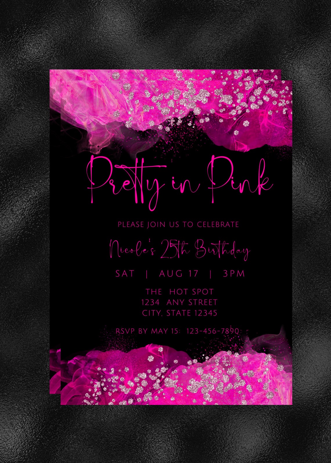 Editable Pretty in Pink Invitation Pink and Black Invite - Etsy