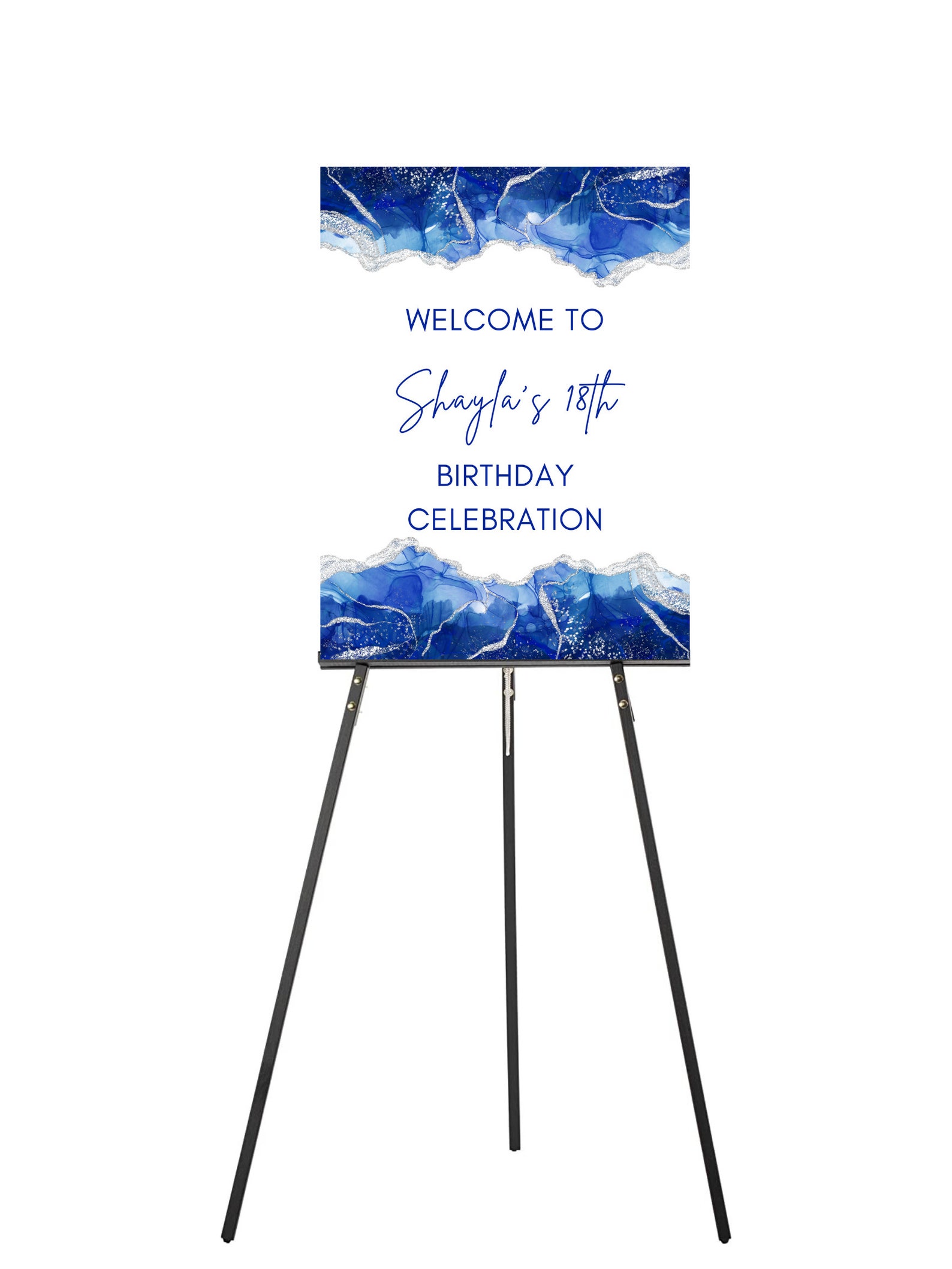 Editable Royal Blue Welcome Sign, Birthday Welcome Sign, Blue and White ...